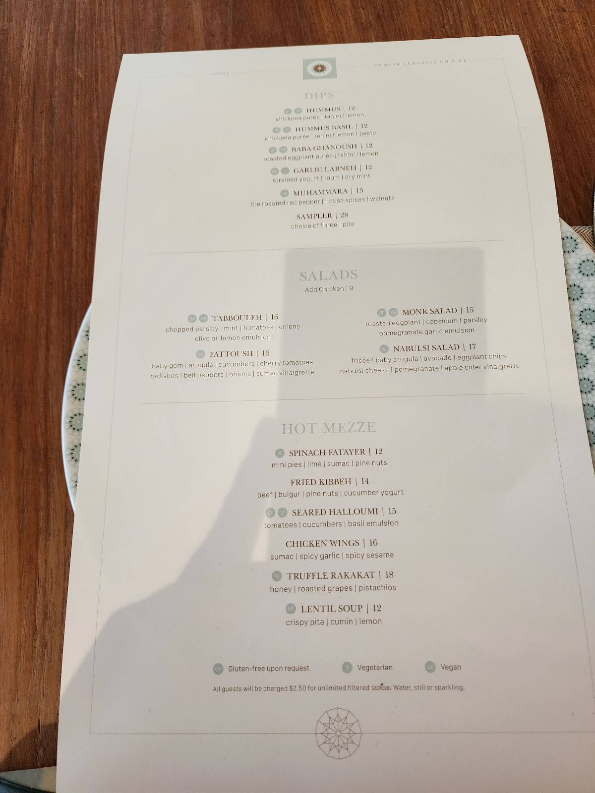 Menu at Amal Toronto pub & bar, Toronto, 131 Bloor St W 2nd Floor