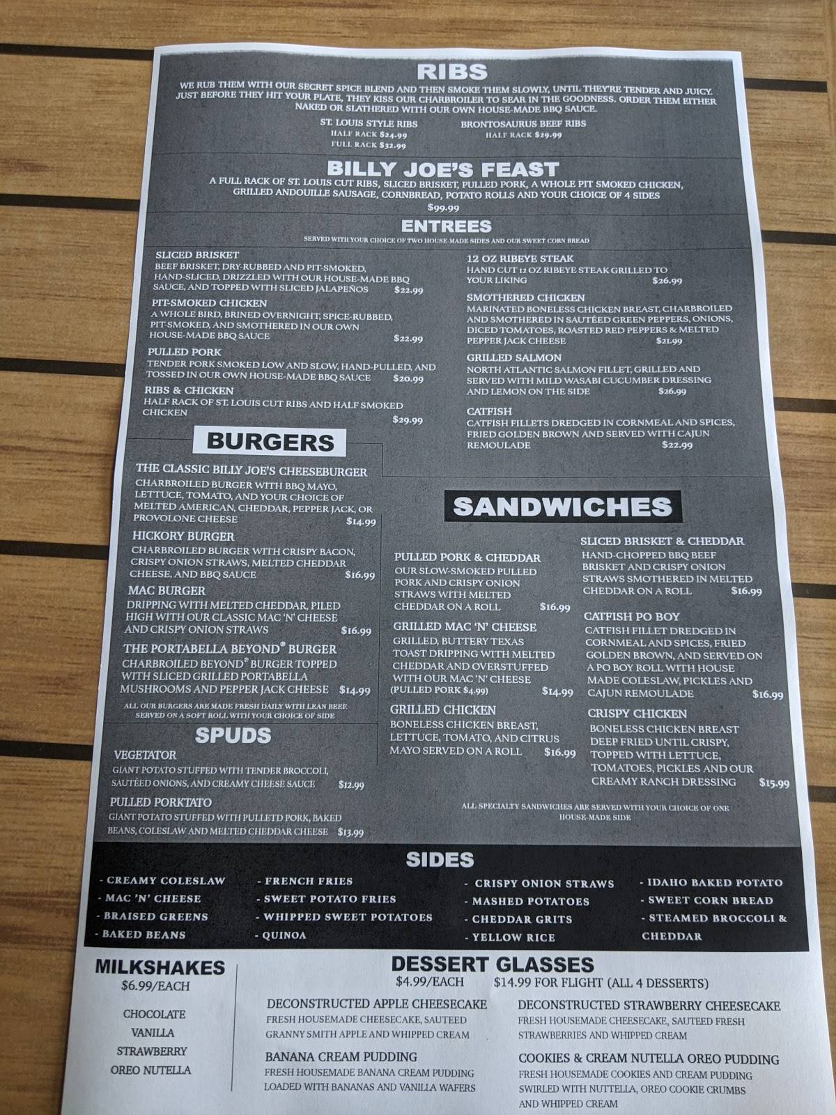 Menu at Billy Joe's Ribworks pub & bar, Newburgh