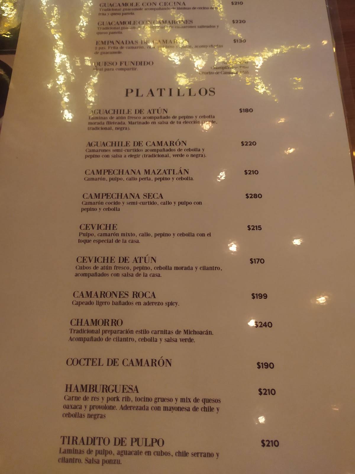 Menu at Casanova Cantina Mazatlán pub & bar, Mazatlán