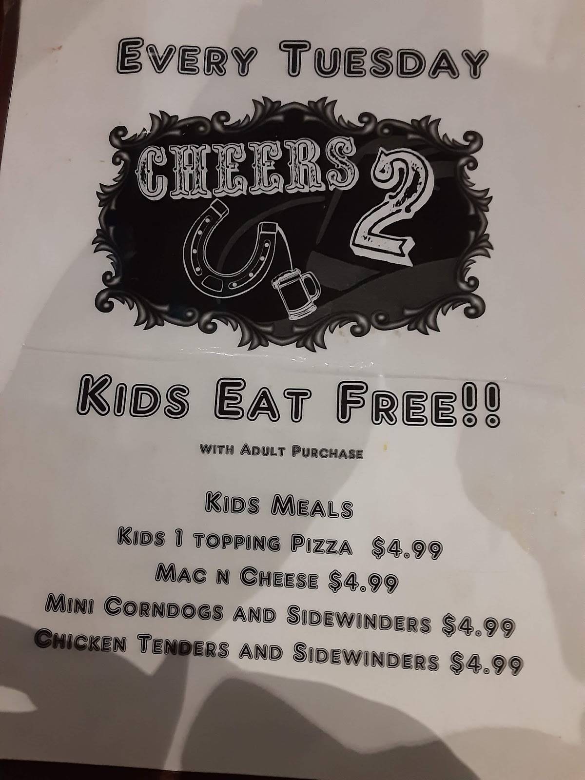 Menu at Cheers 2 U pub & bar, Upper Sandusky