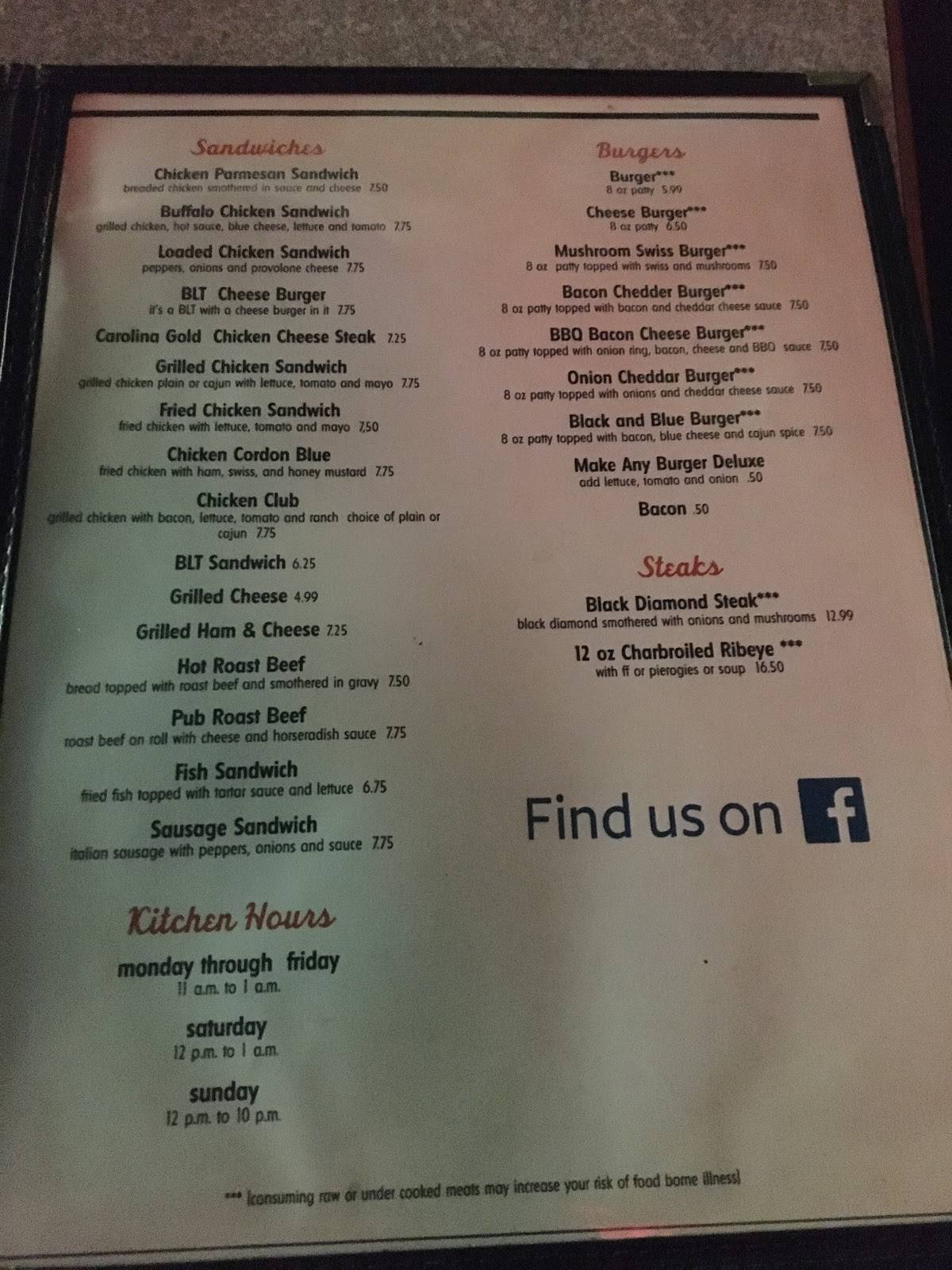 Menu at Commix Hotel pub & bar, Allentown