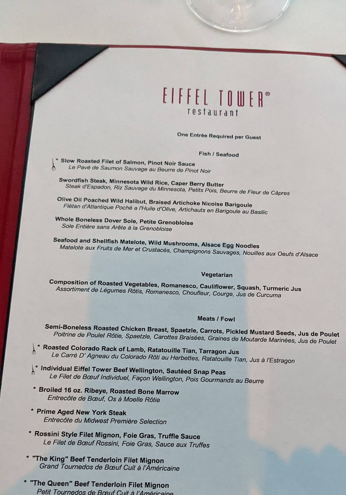 Menu at Eiffel Tower Restaurant, Las Vegas, S Las Vegas Blvd