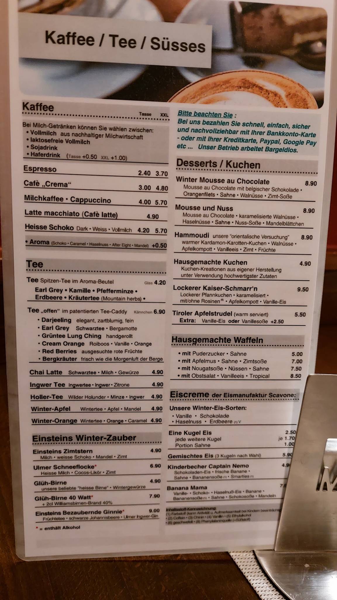 Speisekarte von Einstein Restaurant Cafe Bar, Ulm