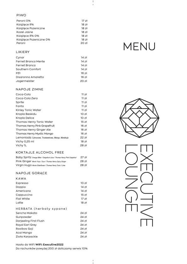 Menu at Executive Lounge Browary Warszawskie pub & bar, Warsaw