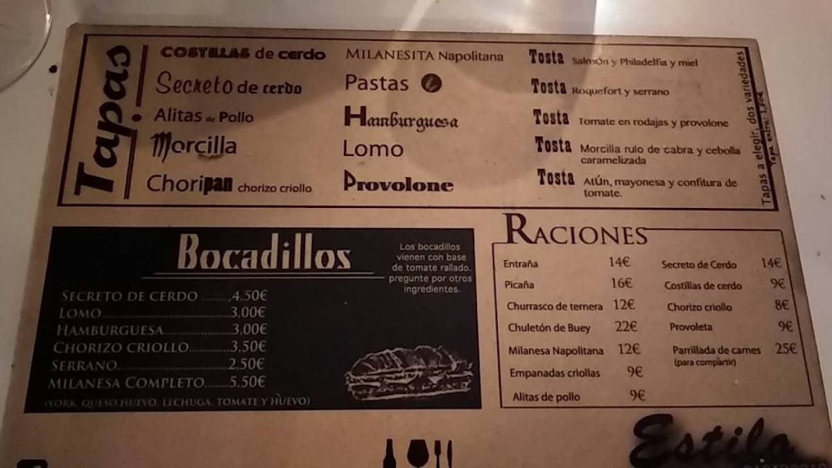 Carta de Estilo Gastrobar, Granada