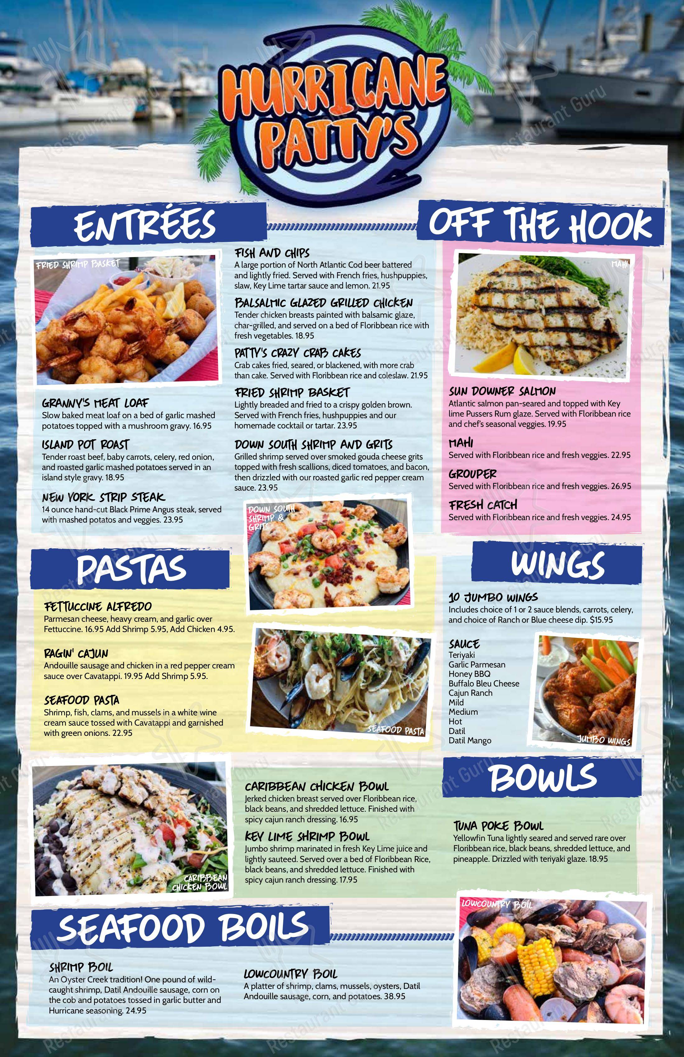 Menu at Hurricane Patty's pub & bar, St. Augustine, 69 Lewis Blvd