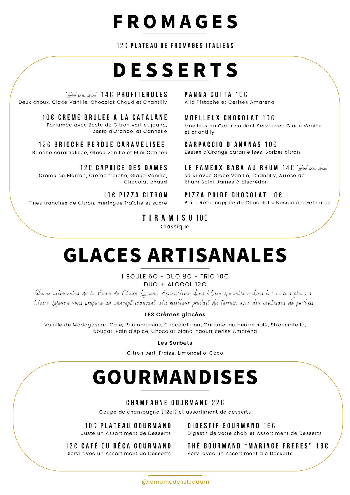 Menu au La Môme de l’isle Adam restaurant, L'Isle-Adam