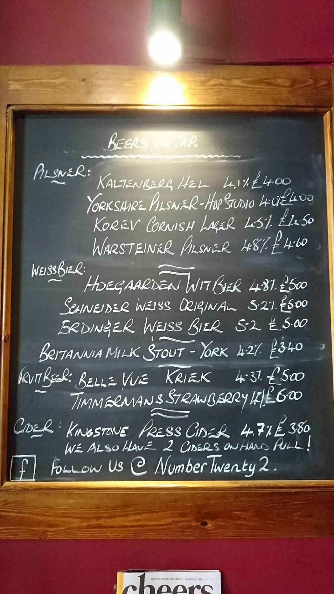 Menu at Number Twenty 2 pub & bar, Darlington