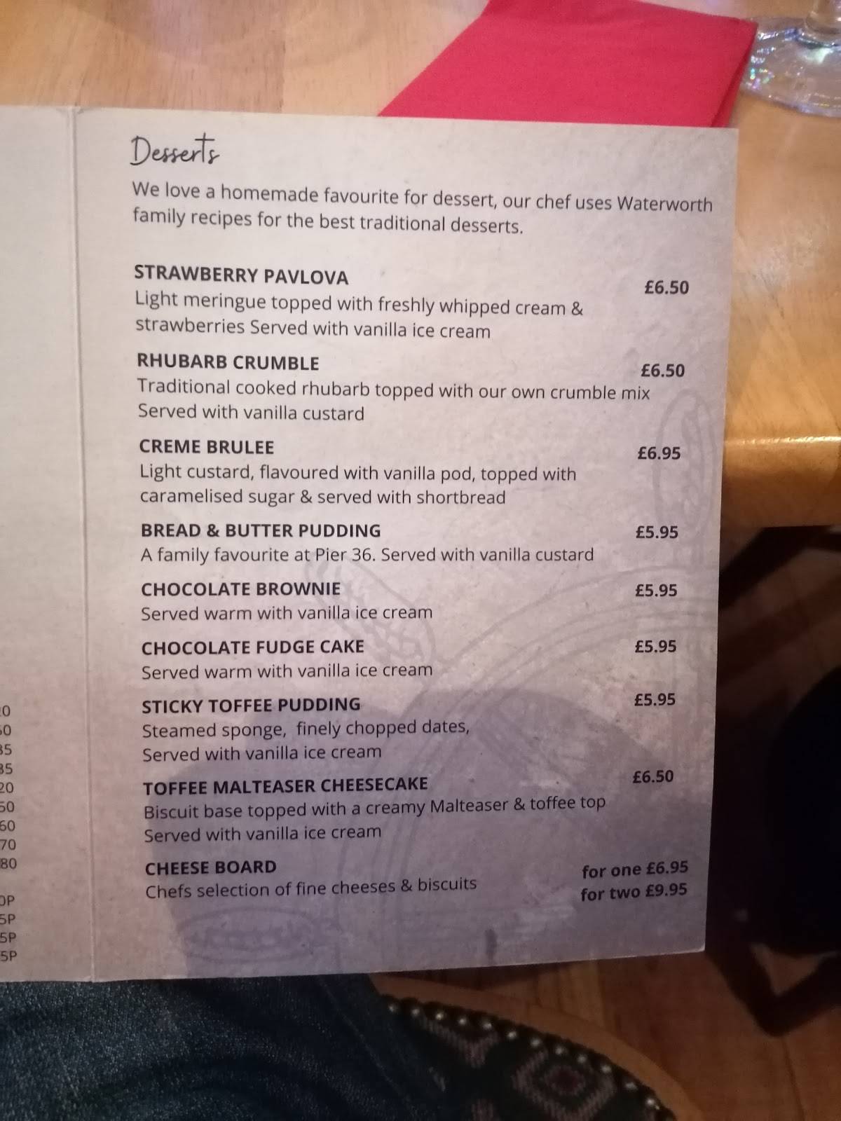 Menu at Pier 36 pub & bar, Donaghadee