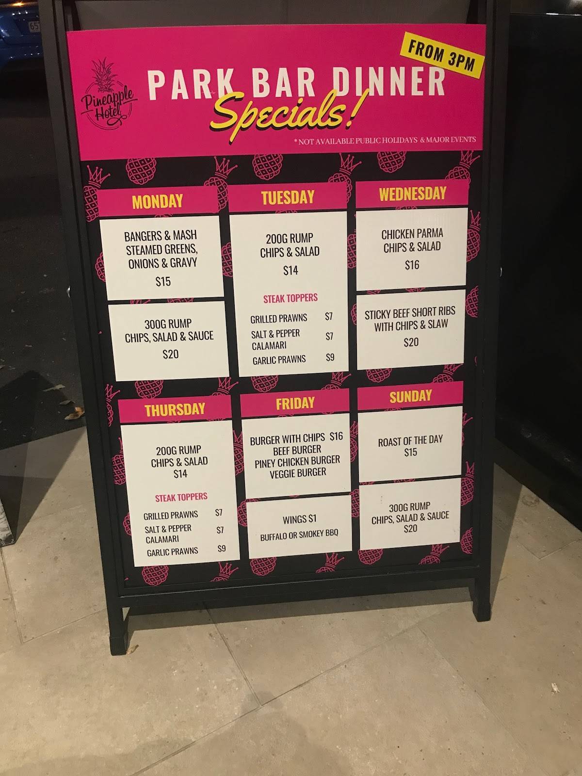 Menu at Pineapple Hotel pub & bar, Kangaroo Point, 706 Main St
