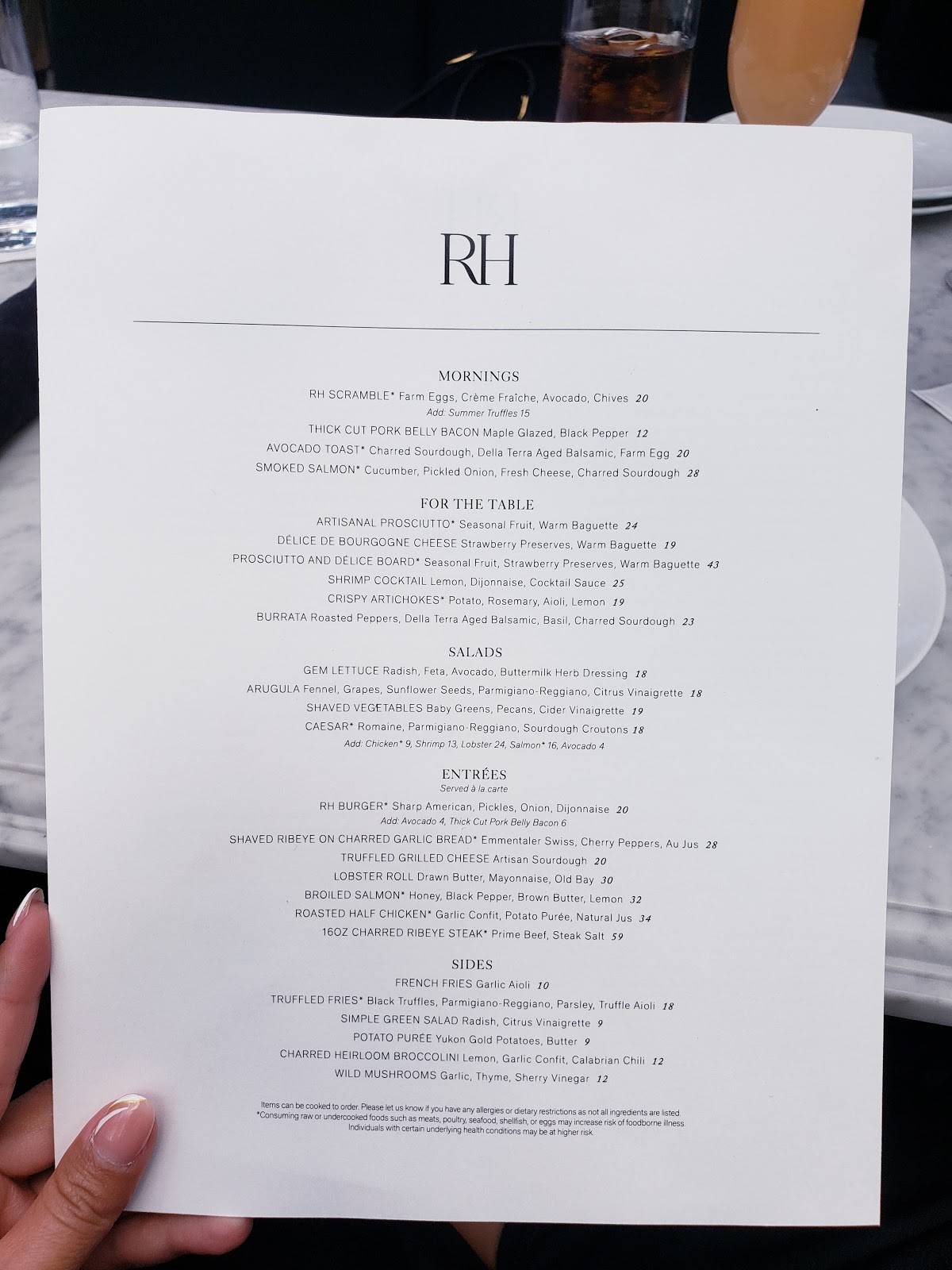Menu at RH Rooftop Restaurant Dallas, Dallas