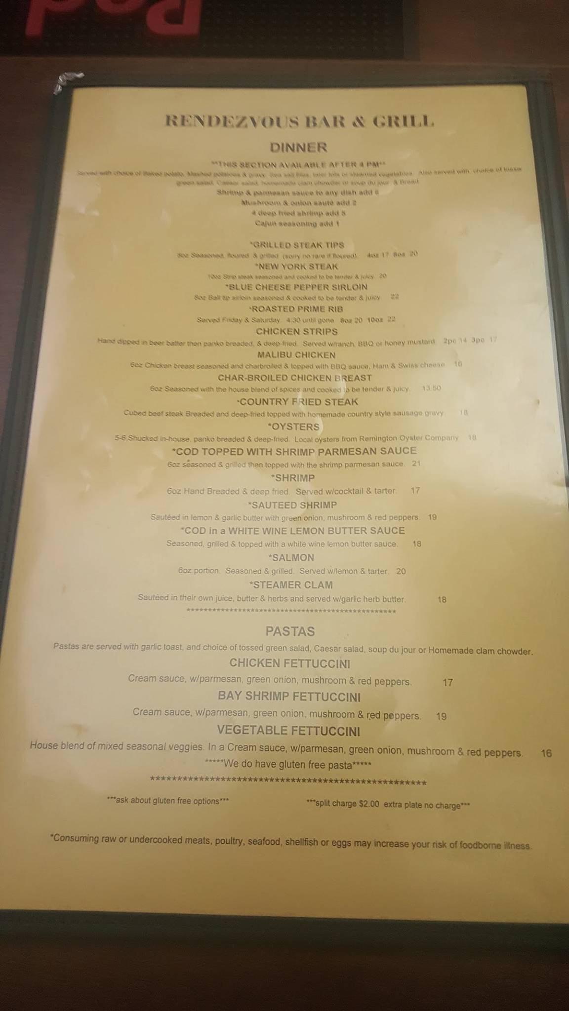 Menu at Rendezvous Bar & Grill, Tillamook