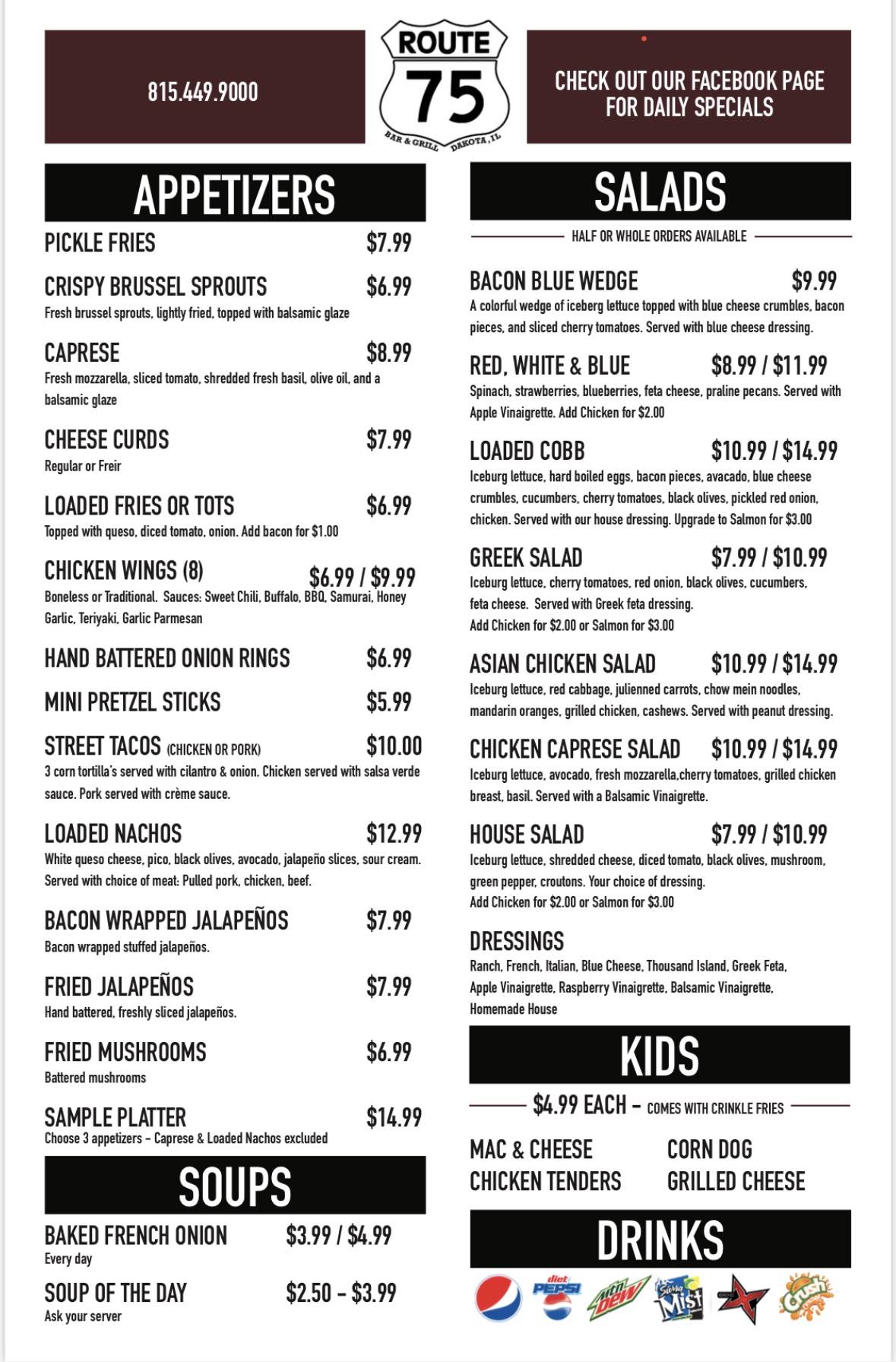 Menu at Rt 75 Bar And Grill, Dakota