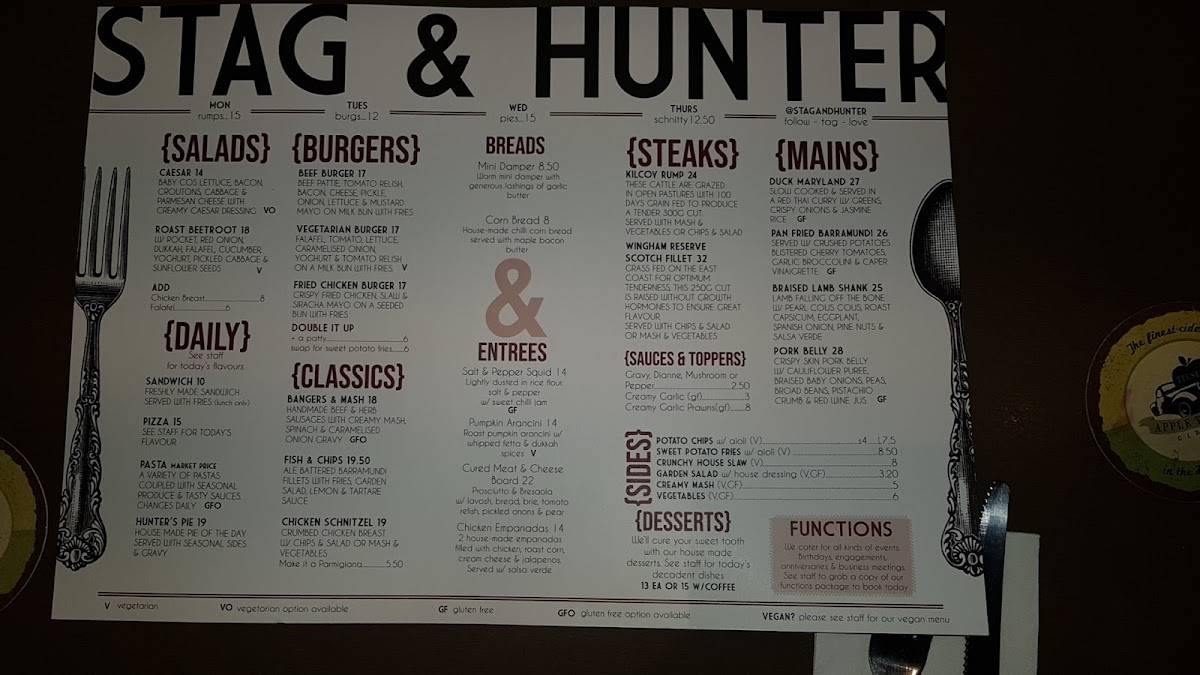 Menu at Stag & Hunter Hotel pub & bar, Mayfield