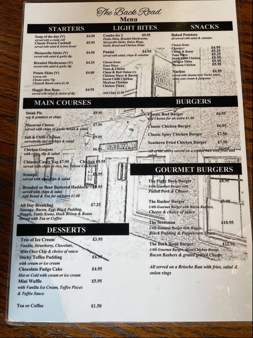 Menu at The Back Road Pub & Restaurant, Larkhall