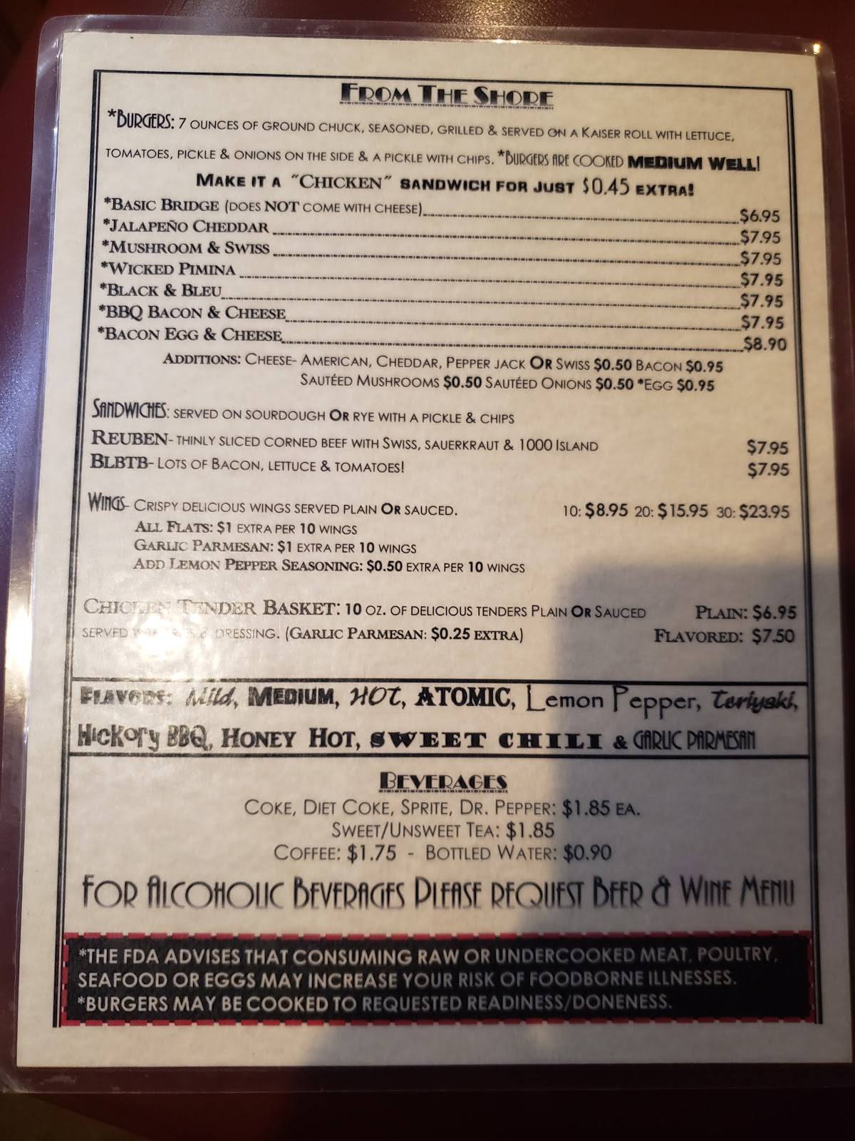 Menu at The Bridge Grill and Oyster Bar, Stockbridge