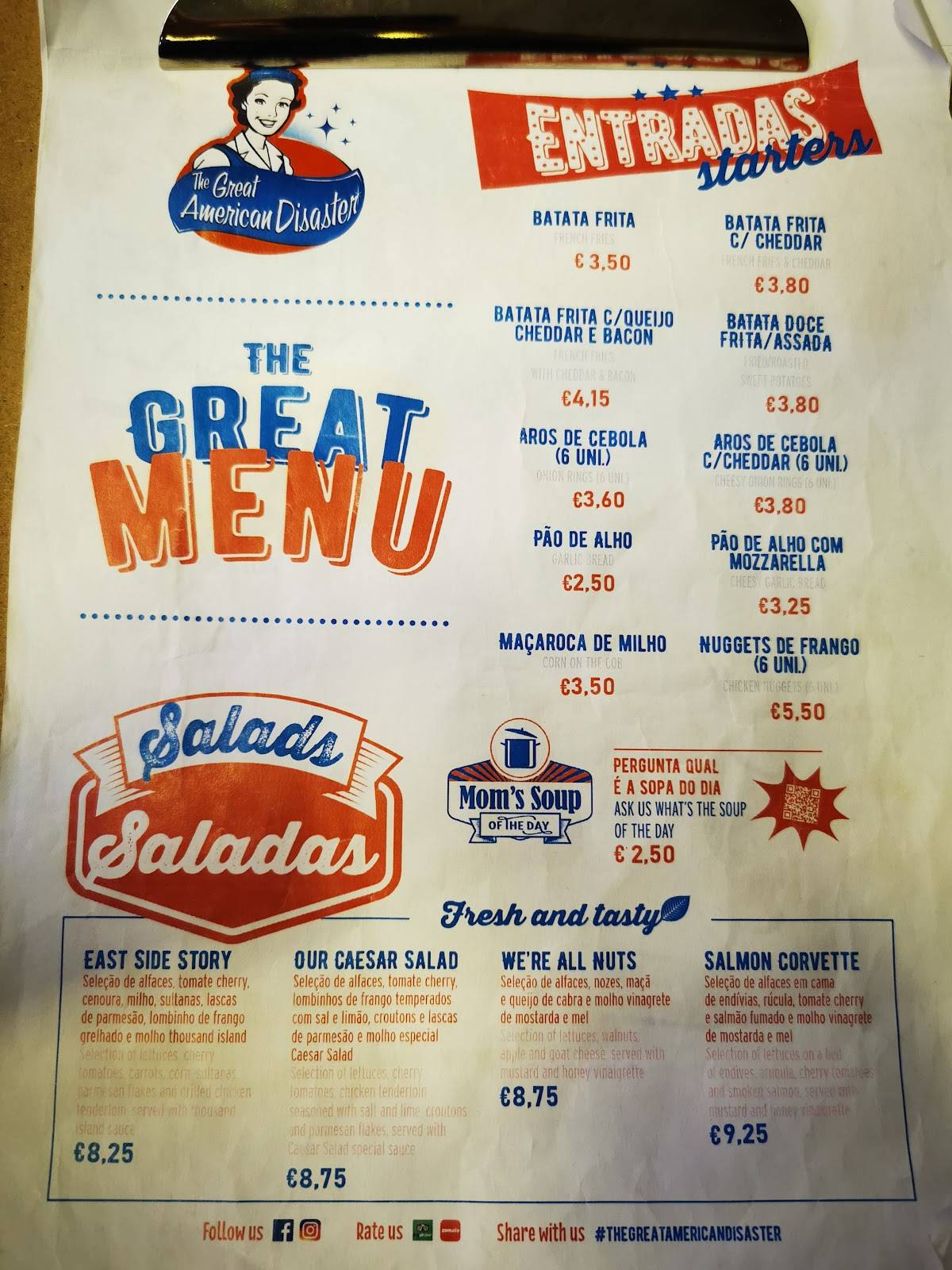 Menu at The Great American Disaster pub & bar, Lisbon