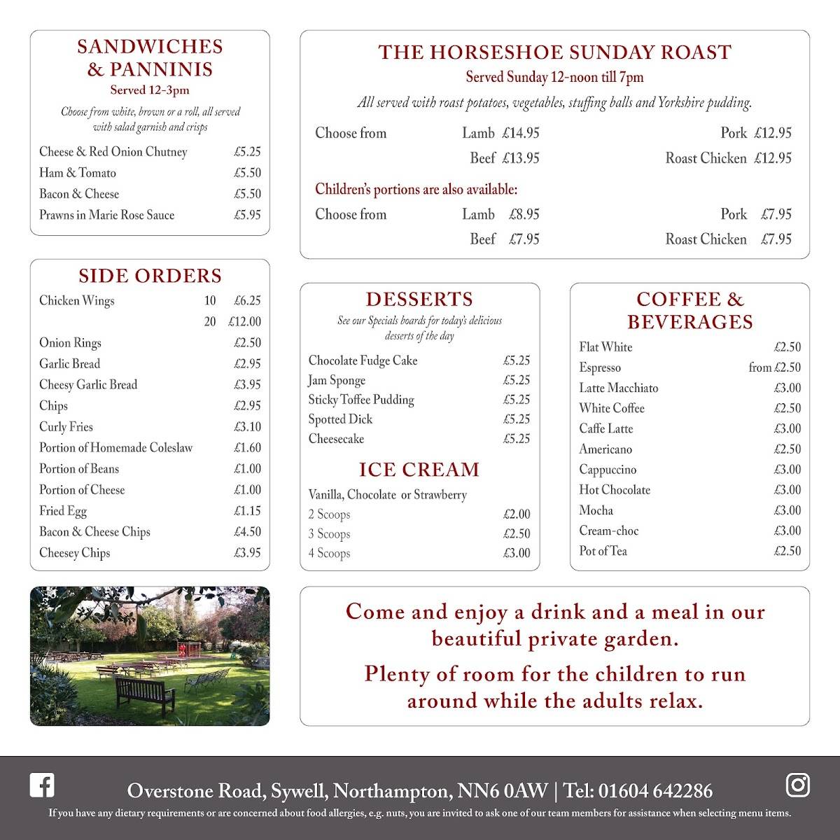 Menu at The Horseshoe Sywell pub & bar, Northampton, 2 Overstone Rd