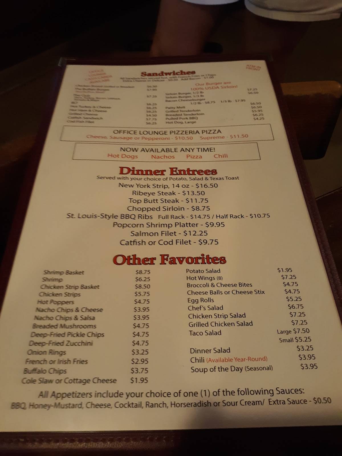 Menu at The Office Lounge & Liquor Store pub & bar, Bloomington