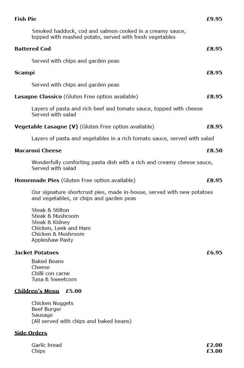 Menu at The Walnut Tree pub & bar, Appleshaw