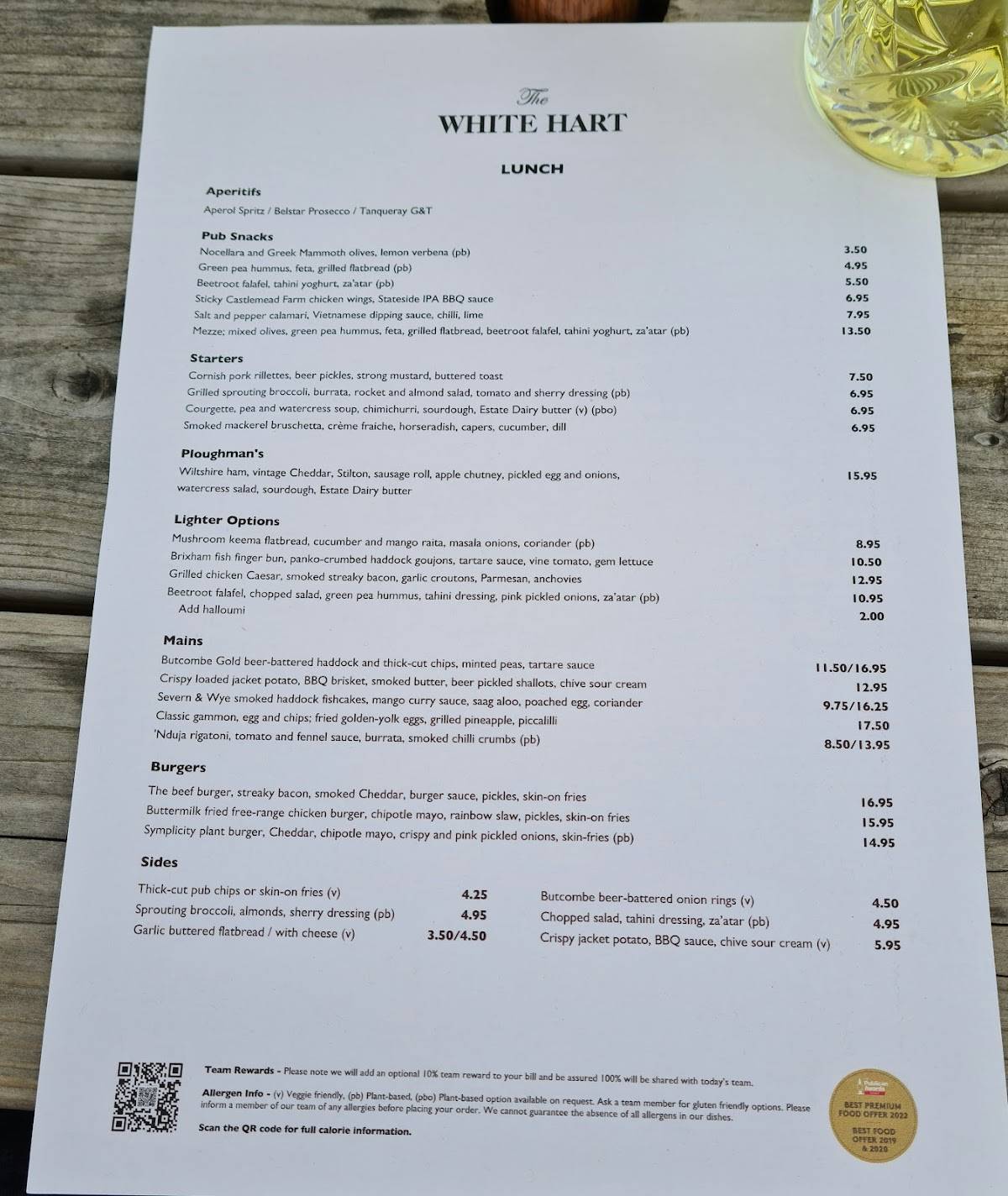 Menu at The White Hart, Wroughton pub & bar, Swindon, High St