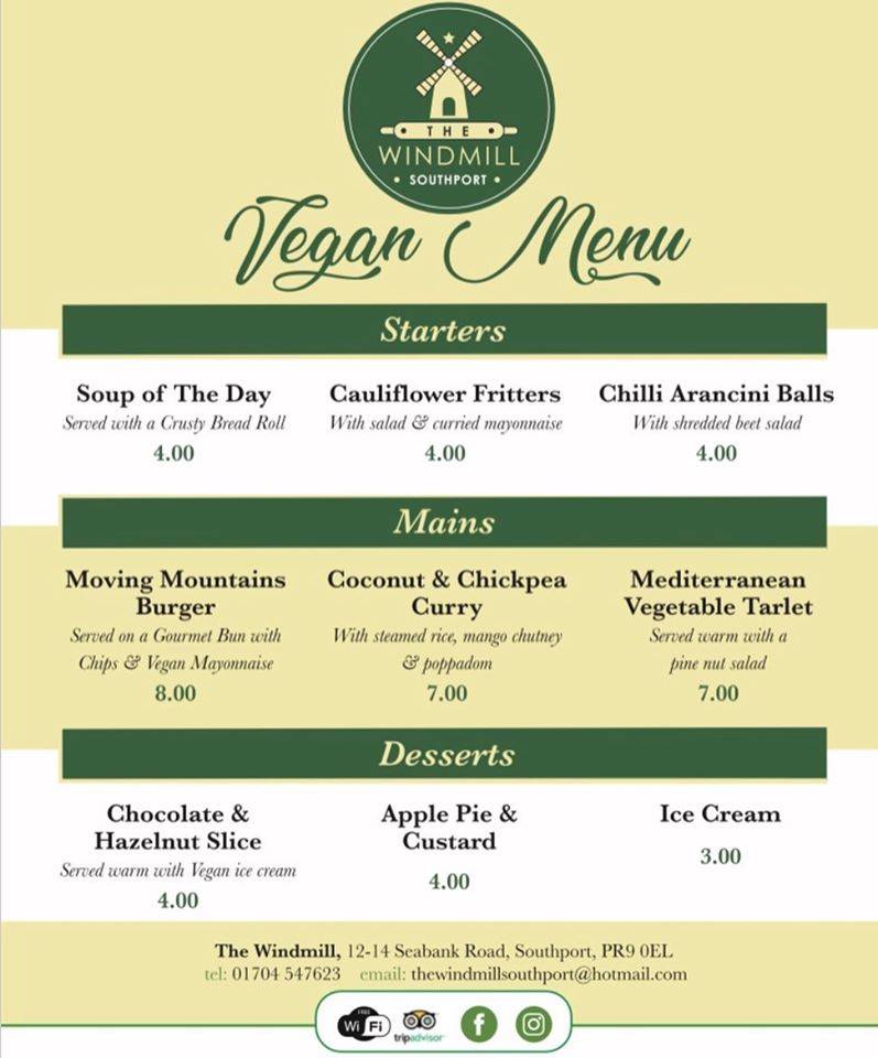 Menu at The Windmill pub & bar, Southport