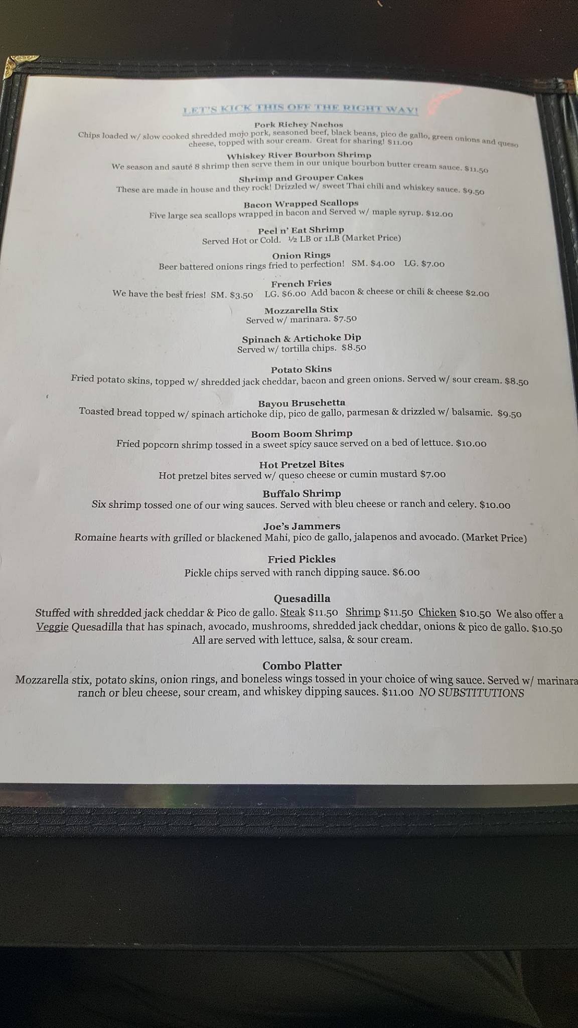 Menu at Whiskey River On The Water pub & bar, Port Richey