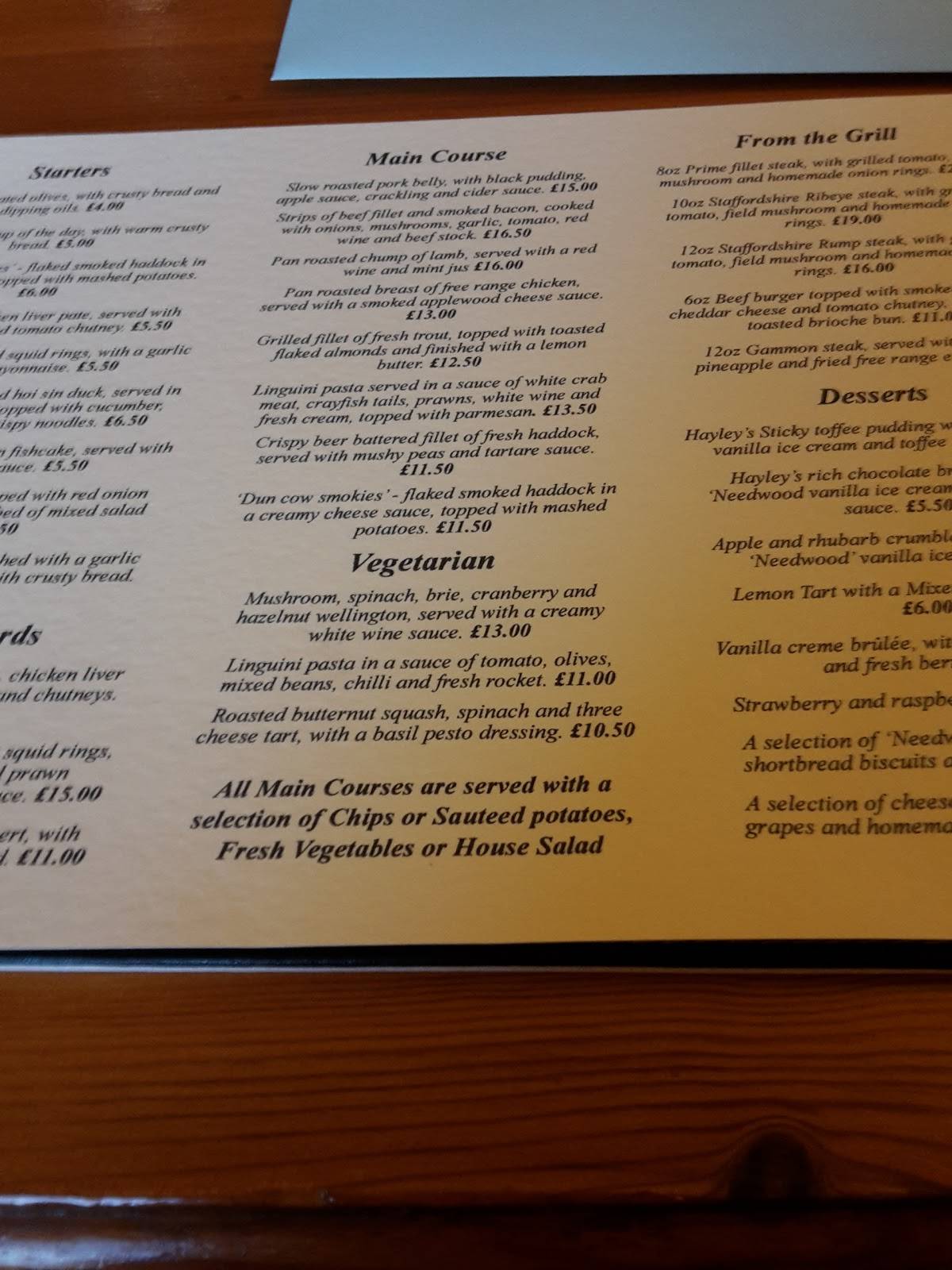 Menu at Ye Olde Dun Cow pub & bar, Rugeley, 73 High St