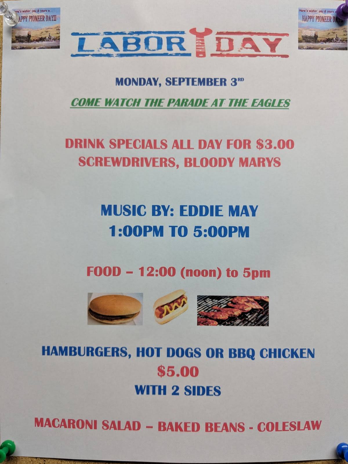 Menu at eagles club, Englewood