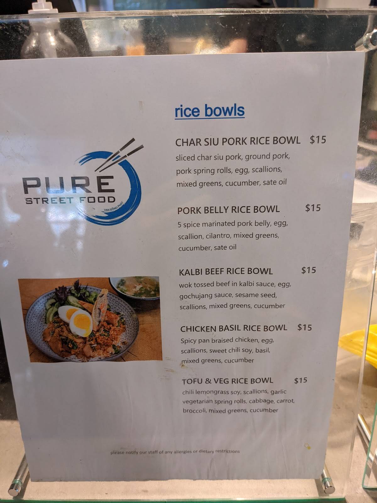 Menu at Pure Street Food restaurant, Calgary