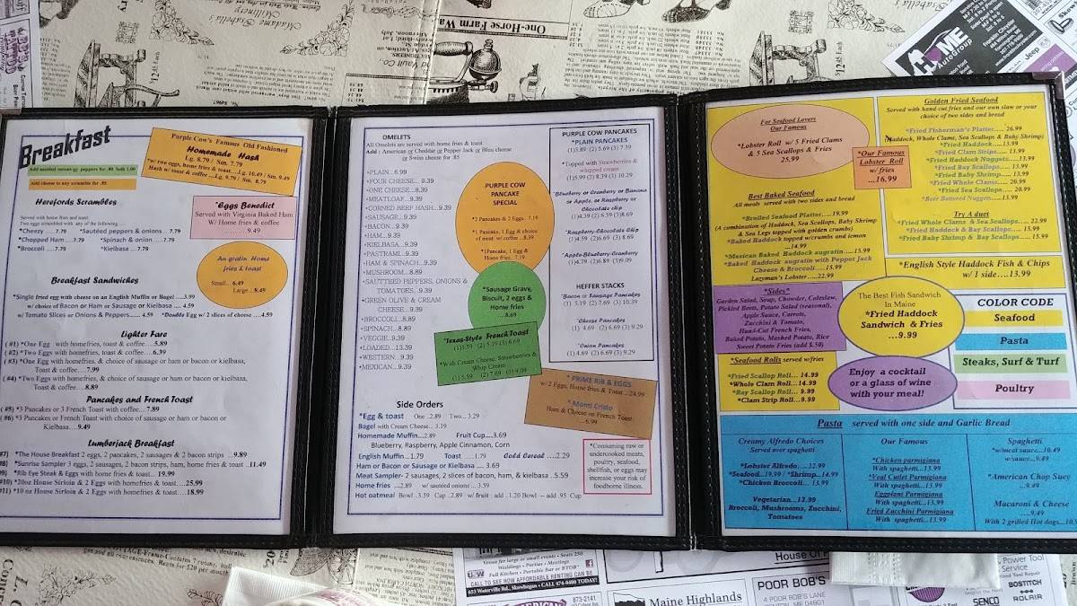 Menu at Purple Cow House of Pancakes restaurant, Fairfield, 6 Skowhegan ...