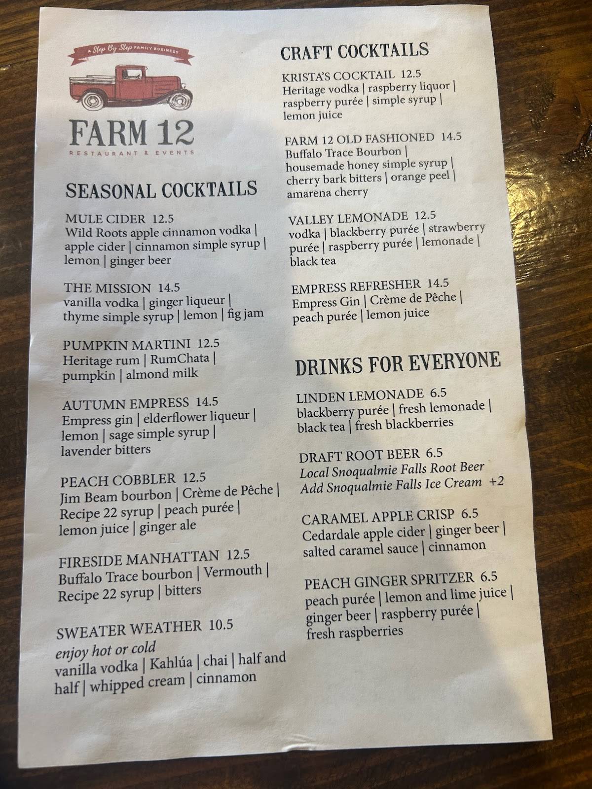 Menu at Farm 12 Restaurant, Puyallup