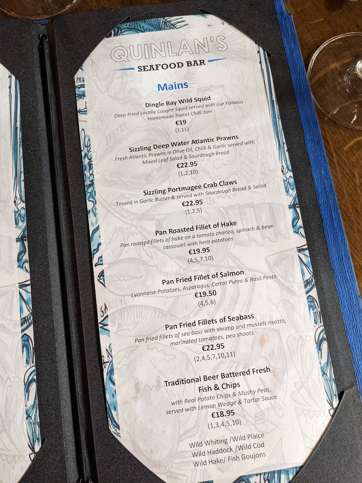 Menu at Quinlans Seafood Bar Cork, Cork