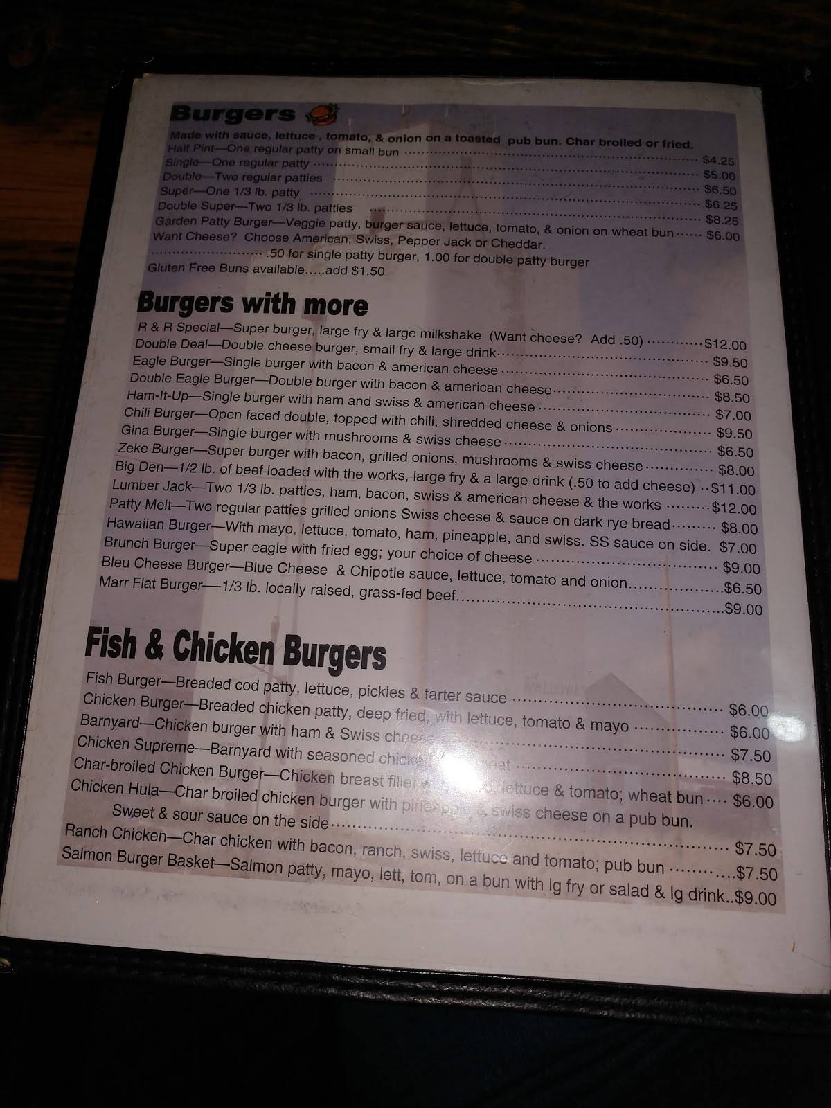 Menu at R&R Drive In restaurant, Joseph