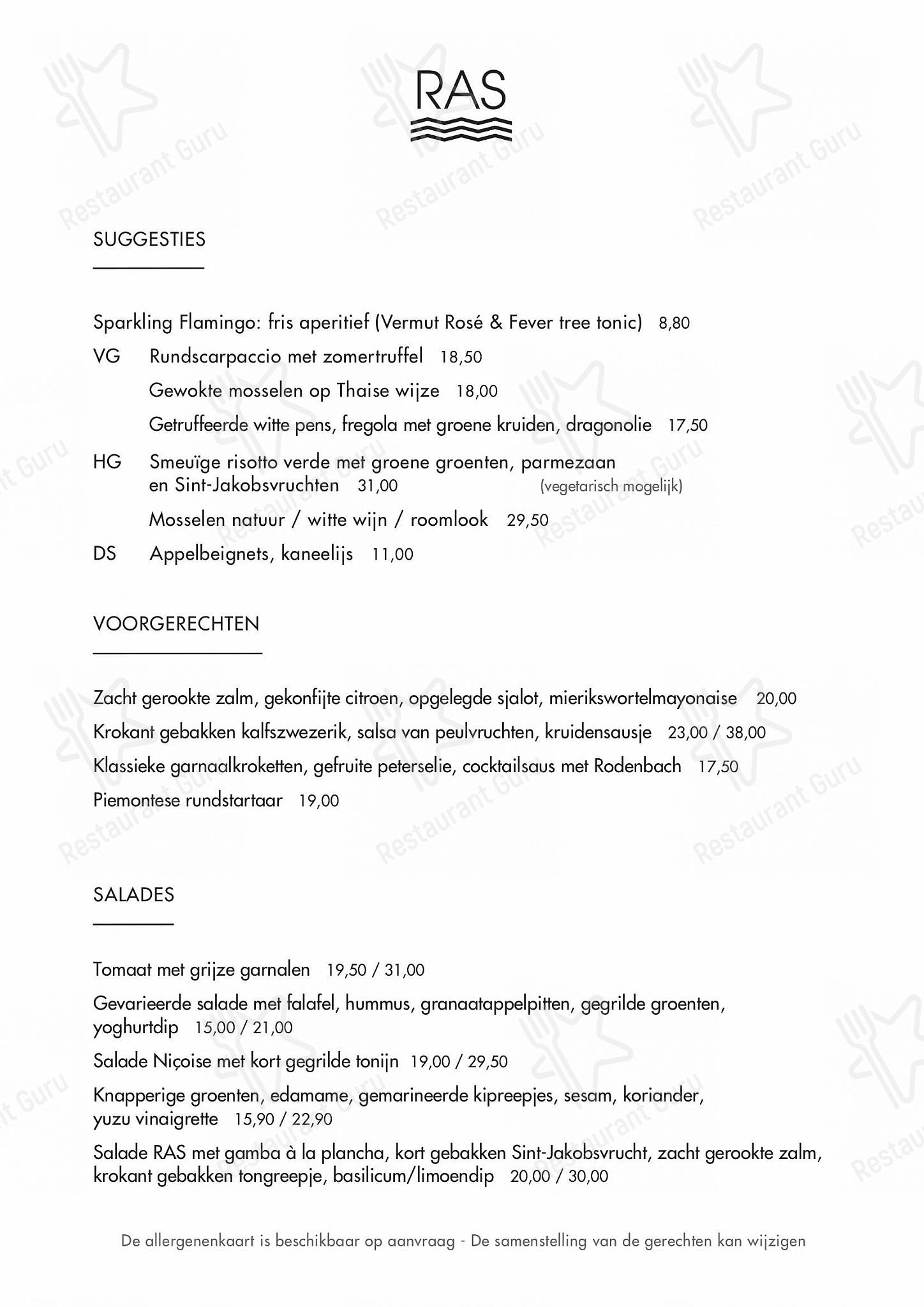 Menu at RAS, Antwerp