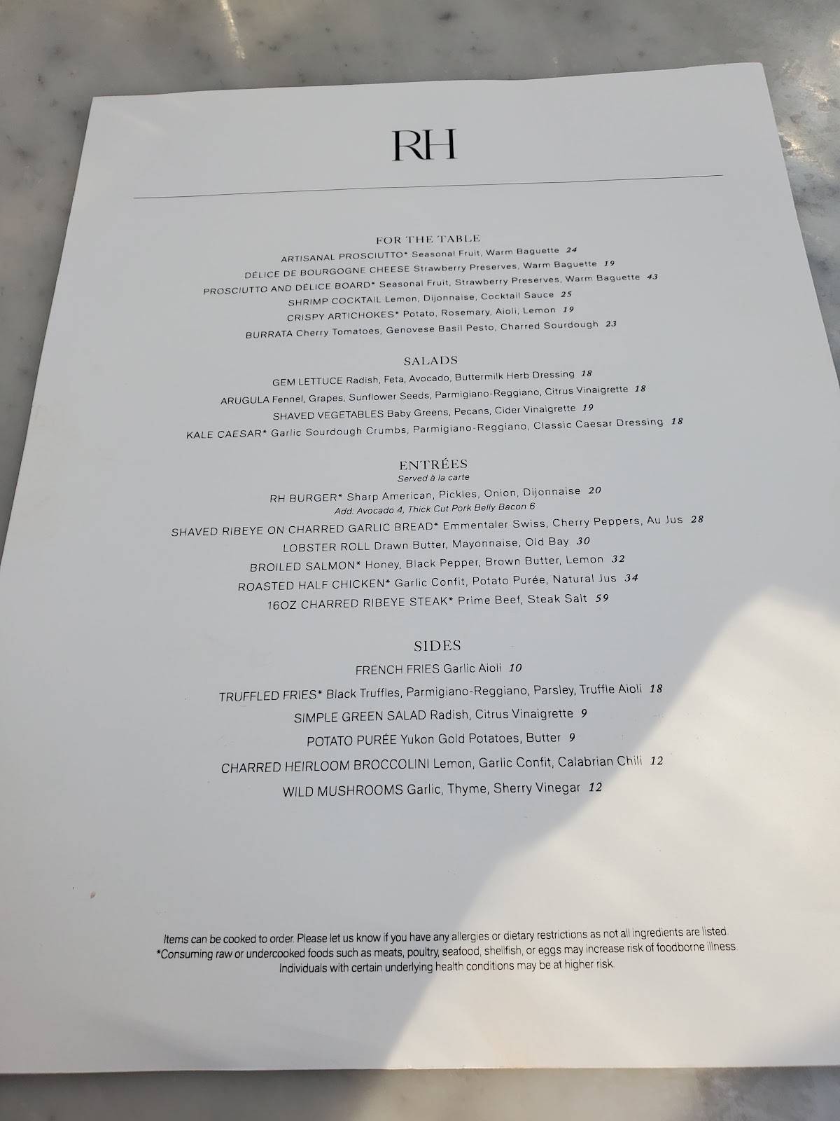 Menu at RH Rooftop Restaurant West Palm, West Palm Beach