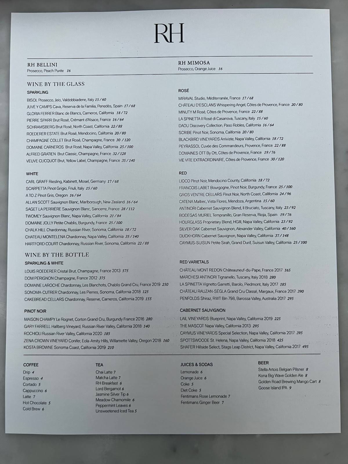 Menu at RH Rooftop Restaurant West Palm, West Palm Beach
