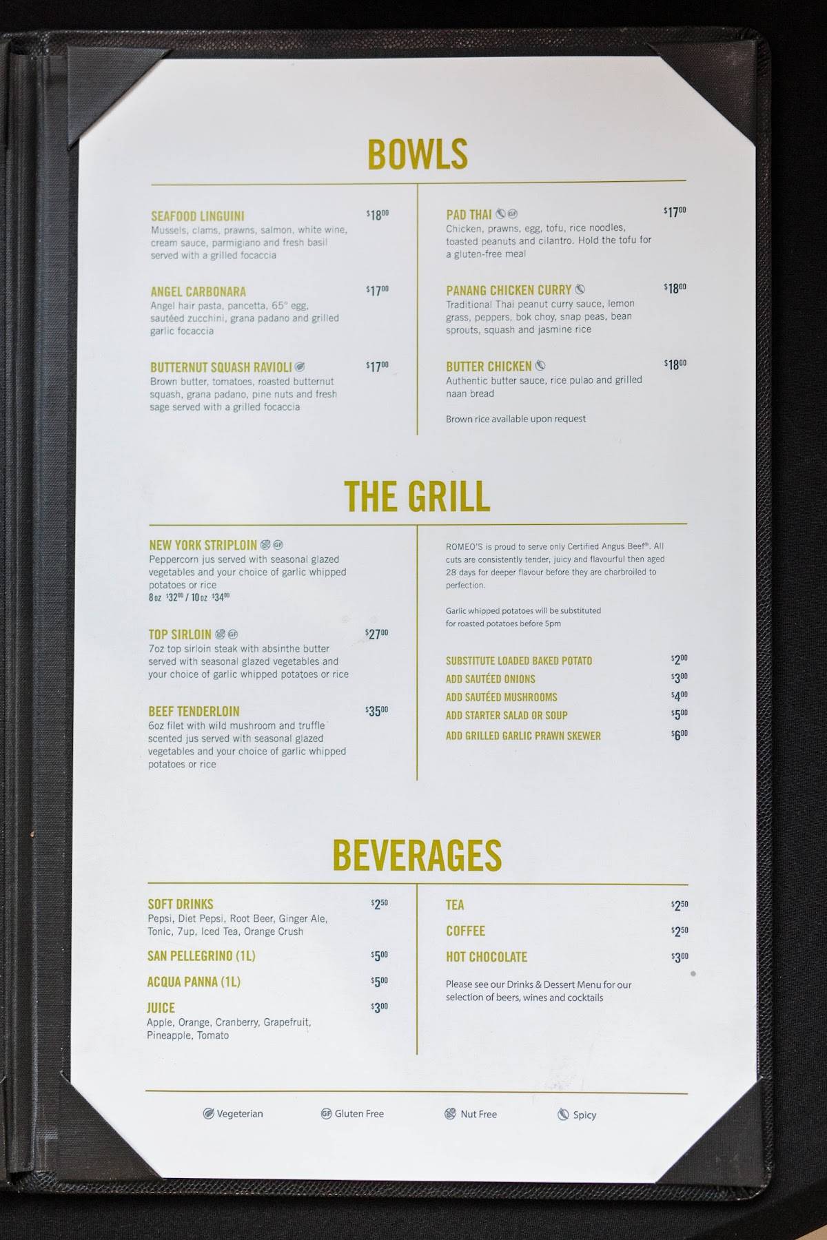 Menu at ROMEOs Kitchen + Spirits restaurant, Kamloops