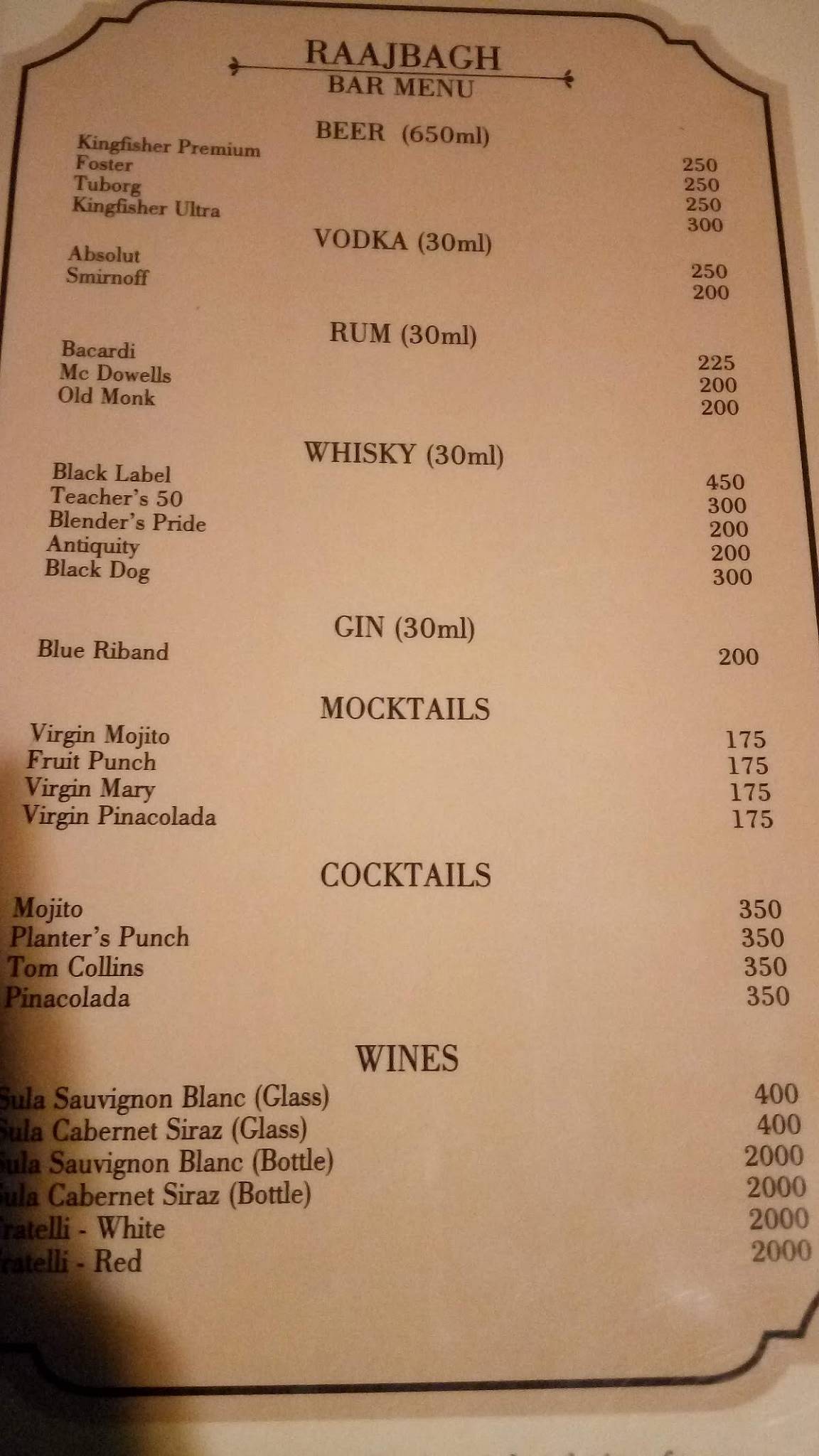 Menu at Raaj Bagh Restaurant by Fateh Collection, Udaipur, 5-B Fateh ...