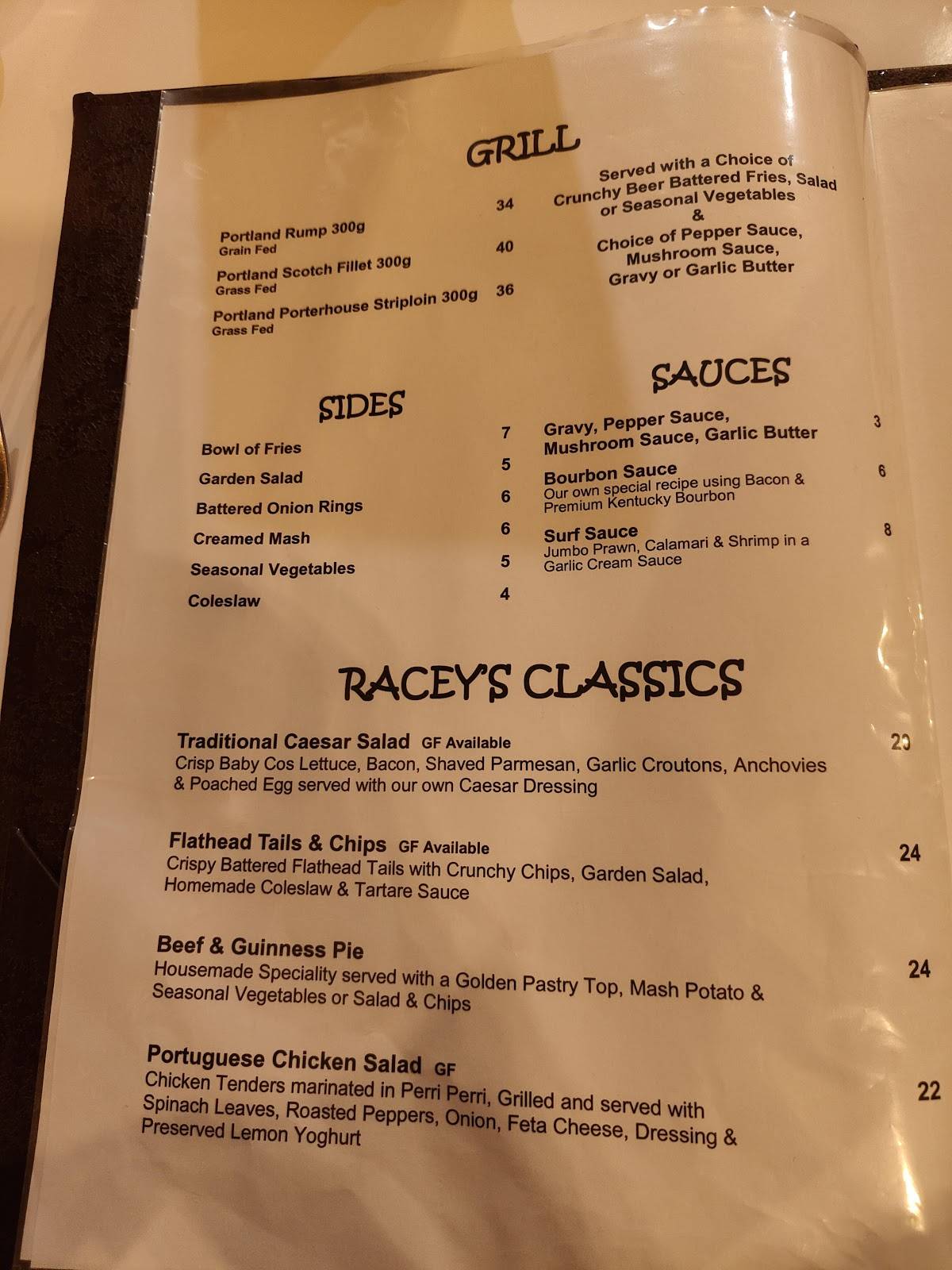 Menu at Racecourse Hotel Werribee restaurant, Werribee