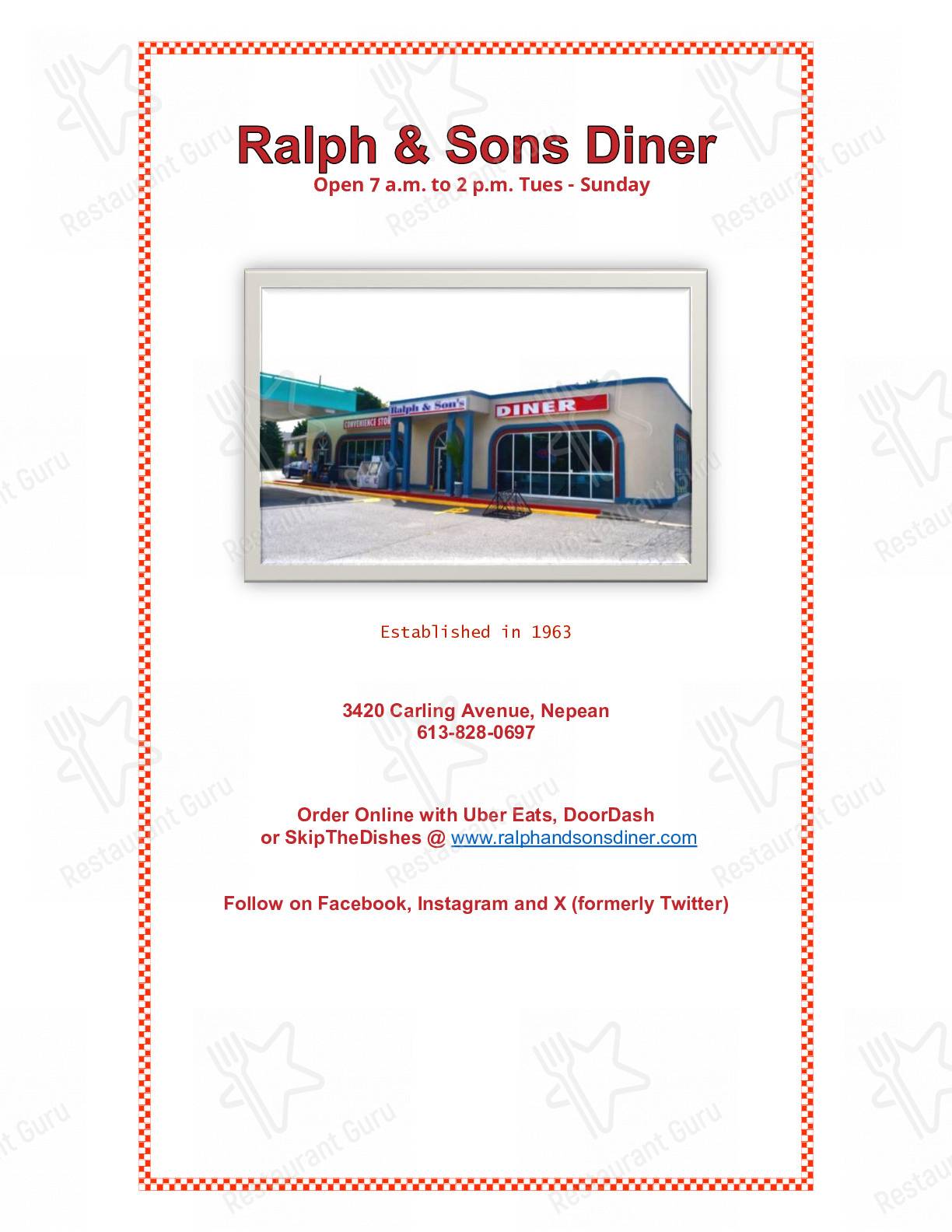 Menu at Ralph & Sons Diner restaurant, Ottawa