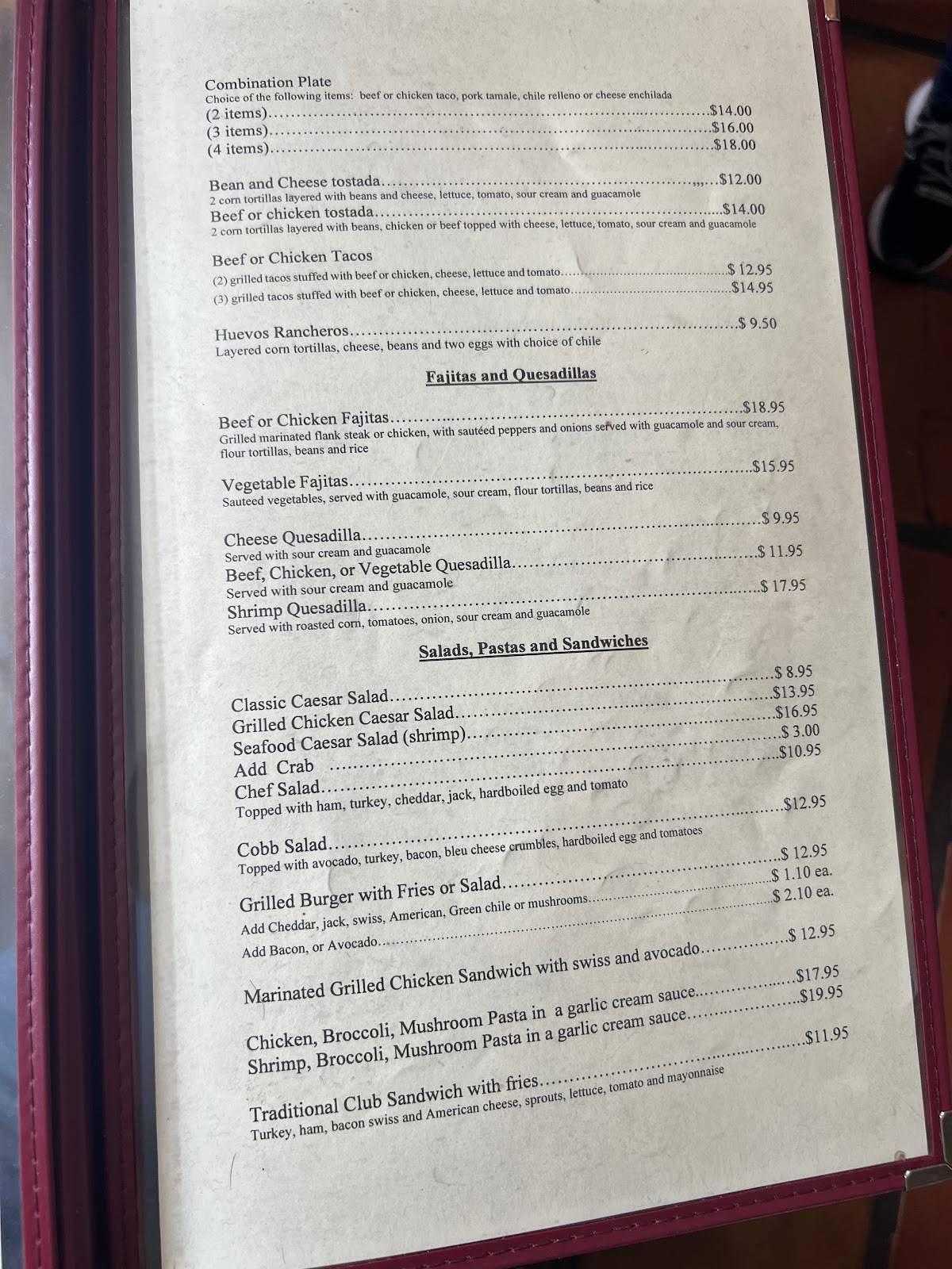 Menu at Ranchos Plaza Grill restaurant, Ranchos de Taos