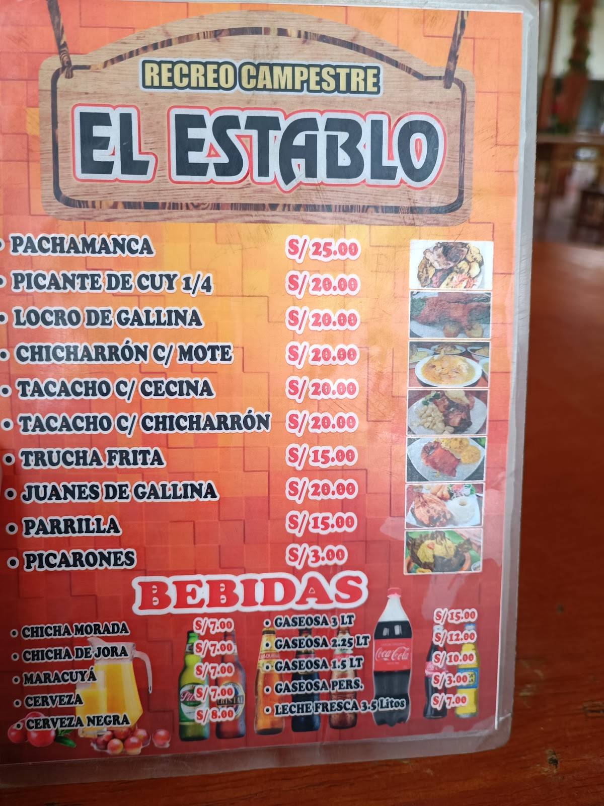 Menu at Recreo Campestre "El Establo" restaurant, Peru, PE