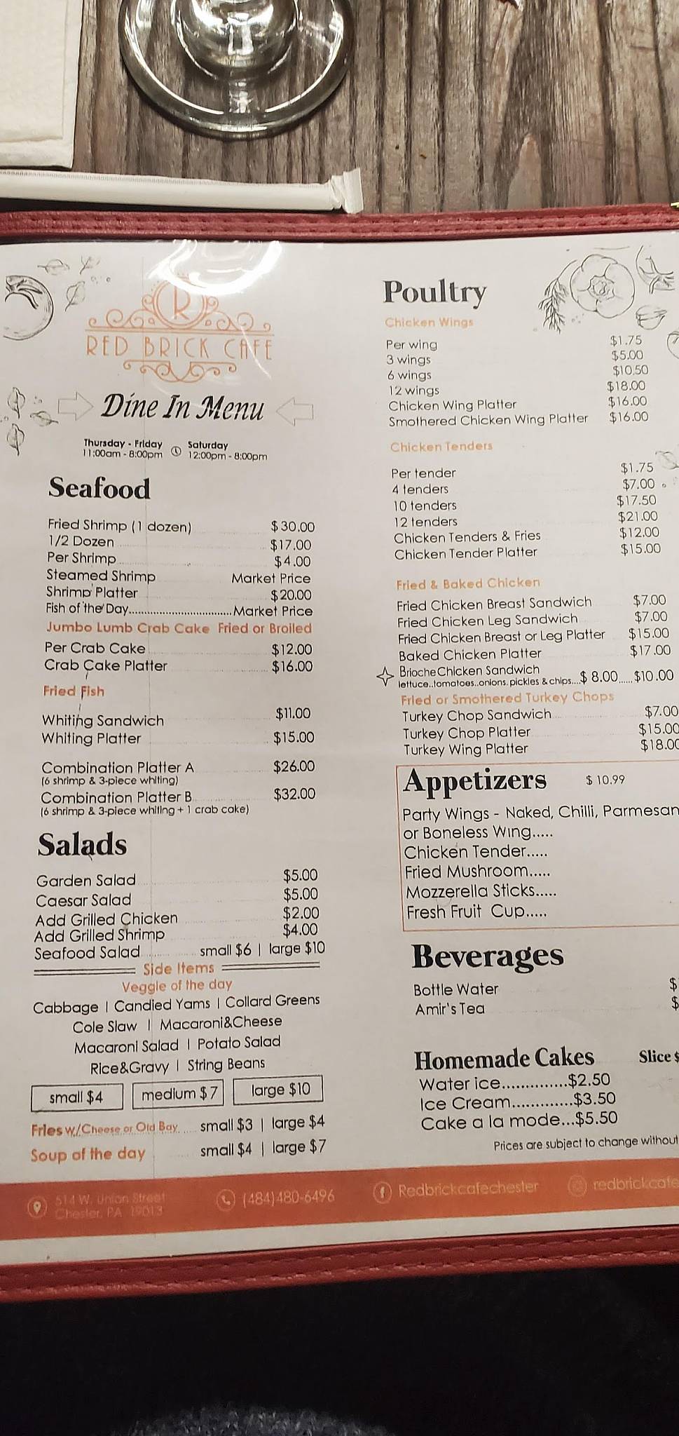 Menu at Red Brick Cafe, Chester