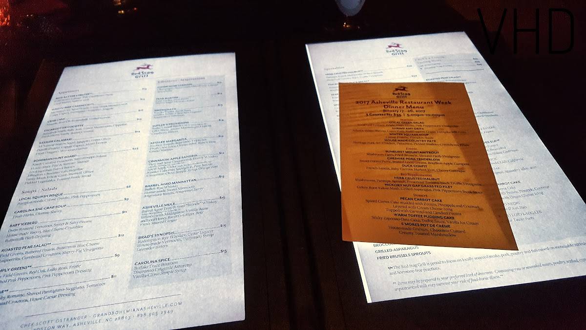 Menu at Red Stag Grill restaurant, Asheville