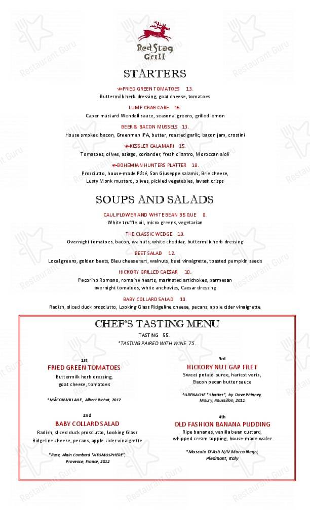 Menu at Red Stag Grill restaurant, Asheville