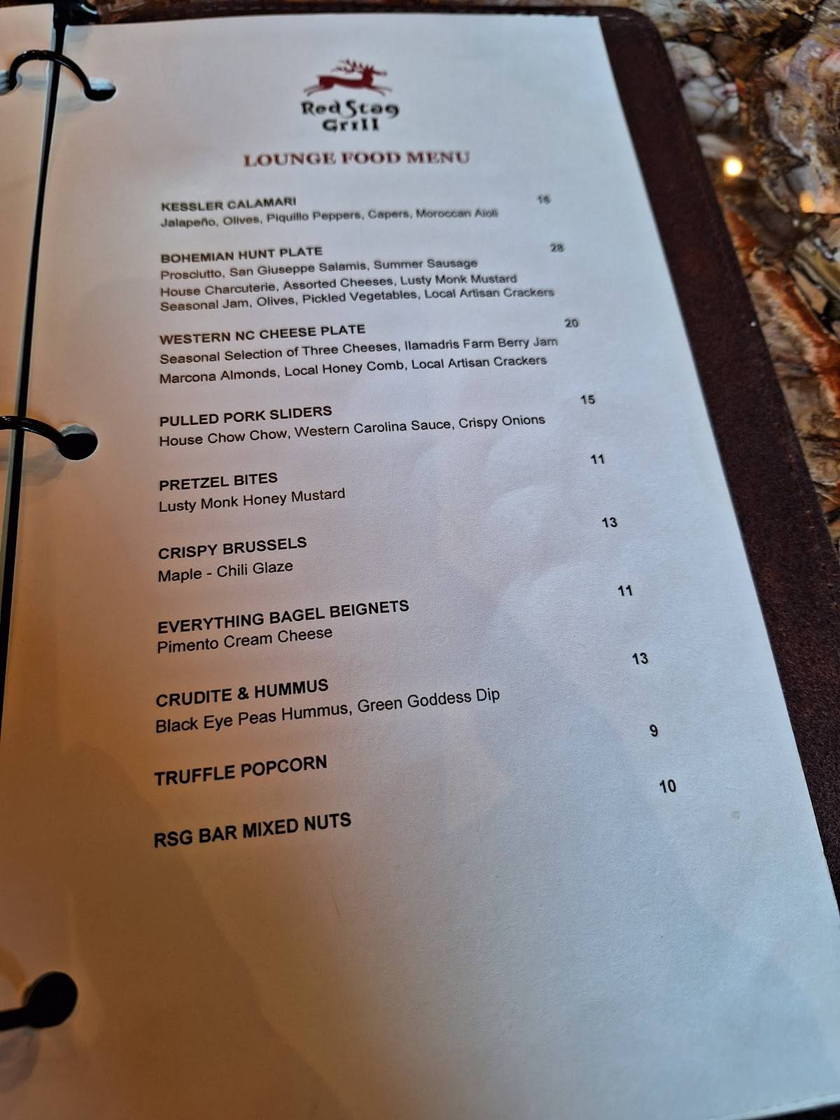 Menu at Red Stag Grill restaurant, Asheville