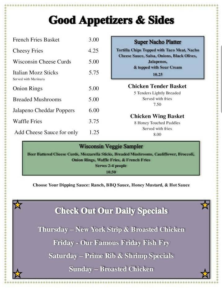 Menu at Good Times Bar & Grill, Redgranite