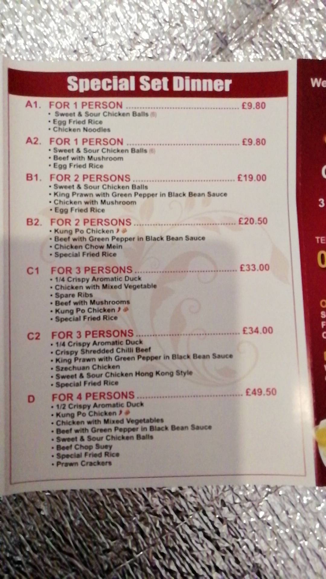 Menu at Redhouse Chinese Takeaway fast food, Dover