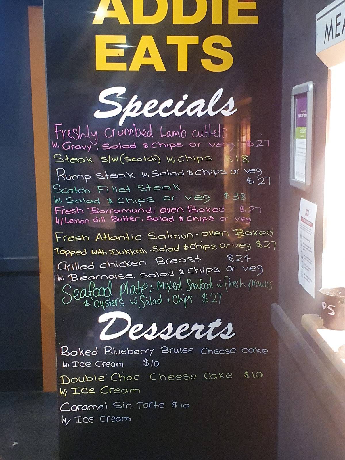 Menu at Adelaide Hotel Moruya restaurant, Moruya